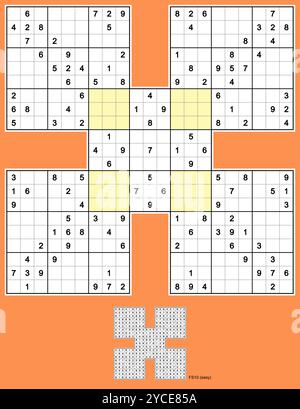 Samurai Sudoku, five overlapping sudoku puzzles. Rotational symmetry ...