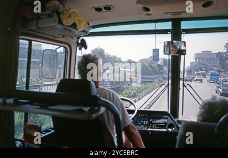 Bus ride to Giza through Pyramid Road, bus driver, trees shaped like ...