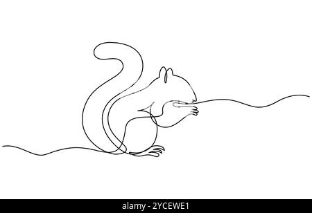 Continuous one line drawing of chipmunk. Squirrel single line art ...
