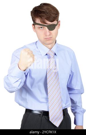 Serious one-eyed man isolated on white Stock Photo - Alamy