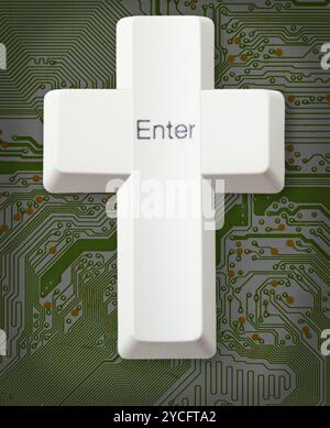 Computer button Enter - Christian cross Stock Photo - Alamy