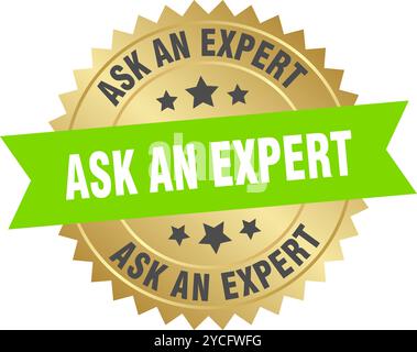 expert round green and gold label isolated on transparent background ...