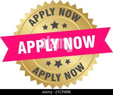 apply now round pink label isolated on transparent background. apply ...