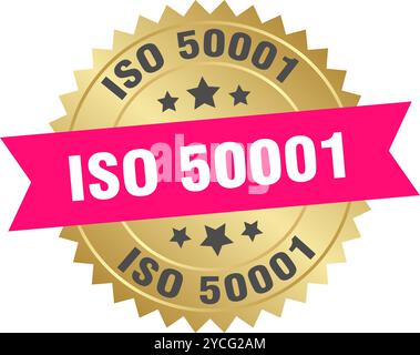 iso 50001 round pink label isolated on transparent background. iso ...
