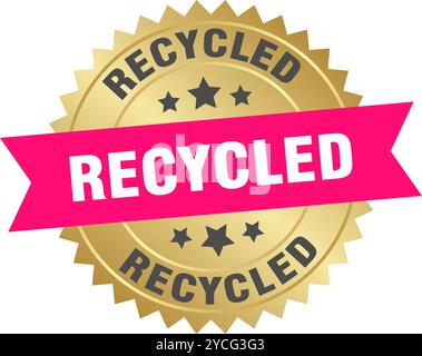 recycled round pink label isolated on transparent background. recycled ...