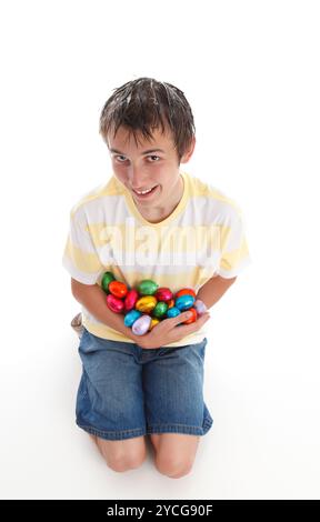 Boy with lots of easter eggs Stock Photo - Alamy