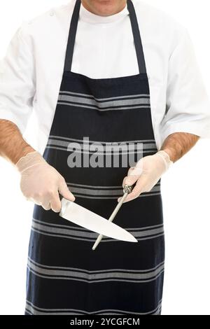 Butcher with knife and sharpening steel Stock Photo - Alamy