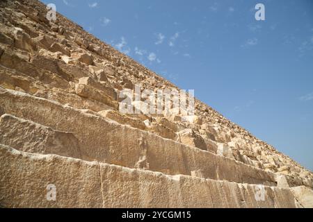 Giza, Egypt Bottom view of the Steep slopes of the Great Pyramid of ...