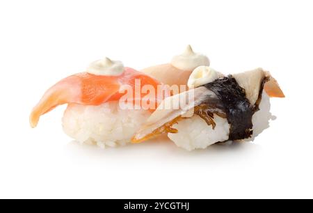 Single unagi nigiri sushi isolated on white background Stock Photo - Alamy