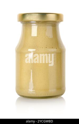 Glass jar of mustard isolated on the white background with clipping ...