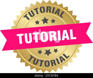 tutorial round pink label isolated on transparent background. tutorial ...