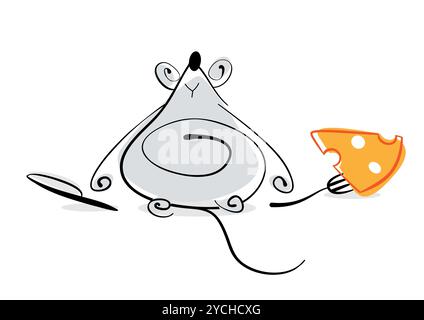 Plump mouse eating cheese. Vector eps10 illustration Stock Photo - Alamy
