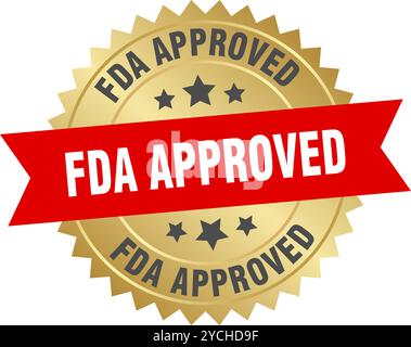 FDA approved gold badge with red ribbon, vector illustration Stock ...