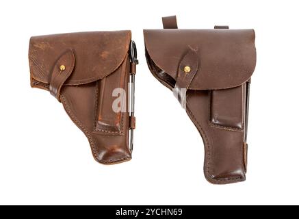 Two holsters on white background Stock Photo - Alamy