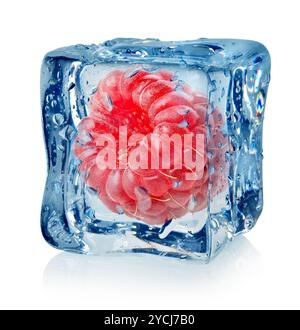 Raspberry frozen in ice cube Stock Photo - Alamy