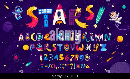 Star space font or type. Starry constellation typeface, galaxy alphabet ...