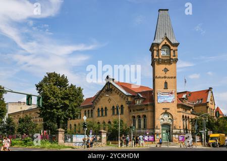 Germany, Berlin, refurbished old industrial building with curved facade ...