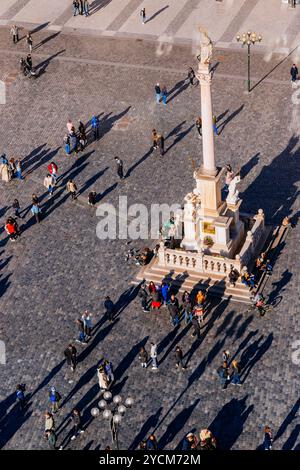 Aerial view. The Marian column, Mariánský sloup, of Prague is a ...
