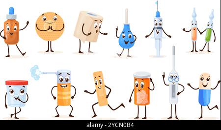 Cute cartoon syringe and vaccine characters isolated on white ...