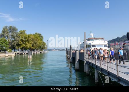 Bregenz, Austria, Bregenz harbor promenade on the harbor pavilion Stock ...