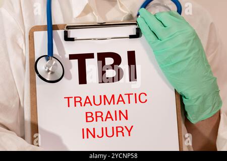 TBI traumatic brain injury symbol. Concept words TBI traumatic brain ...