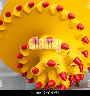 Rotating head with drilling machine bits and tools in a high precision mechanics plant at CNC ...