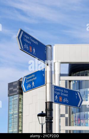 Blue information direction signs Belfast, cycle signs walking signs on ...