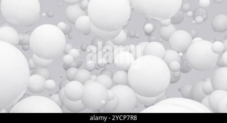 Abstract image of floating white spheres on a light gray background ...