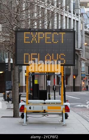 Road 'delays' sign warning of delays to traffic. Concept roadworks ...