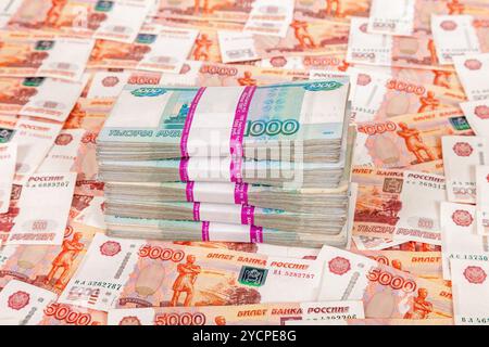 a money pile of russian ruble bank notes for paying in cash Stock Photo ...