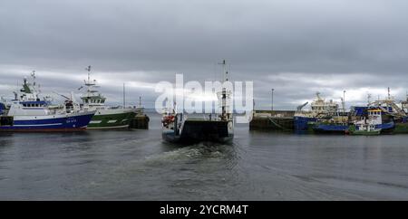 The Lough Foyle ferry leaving Greencastle harbor to cross over to ...
