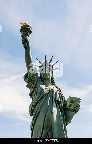 A frontal view of the Statue of Liberty, one of the most iconic symbols ...