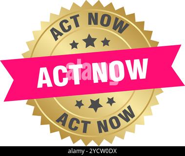 act now round pink label isolated on transparent background. act now ...