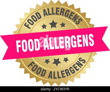 food allergens round pink label isolated on transparent background ...