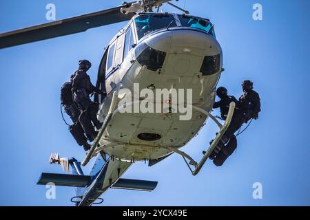 Special forces team ready for helicopter rope jumping Stock Photo - Alamy