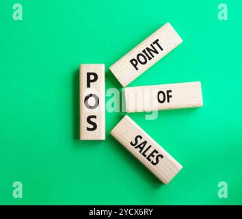 POS - Point Of Sales symbol. Wooden cubes with words POS. Beautiful ...