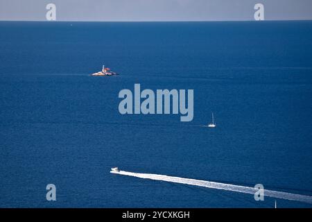 Mulo lighthouse on open sea in Rogoznica archiprelago aerial view ...