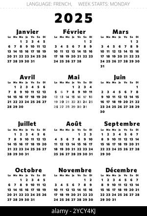 2025 french calendar - calendrier. Editable vector illustration for ...