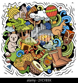 Australia cartoon vector doodle illutraditional symbols. Australian ...