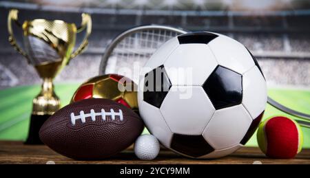 Winner trophy, Sport equipment and balls Stock Photo - Alamy