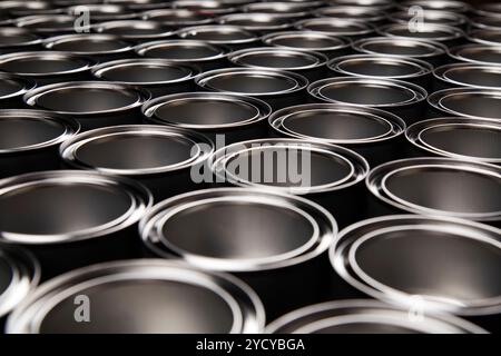 Tin metal cans, Painting background Stock Photo - Alamy