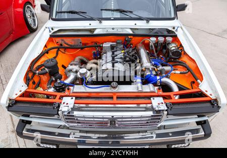 Tuned turbo car engine in Lada vehicle Stock Photo - Alamy