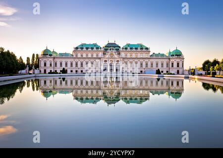 Belvedere in Vienna water reflection view through stone window at ...