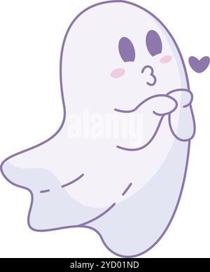 Cute cartoon ghost blowing kiss with halftone effect, Vector Stock ...
