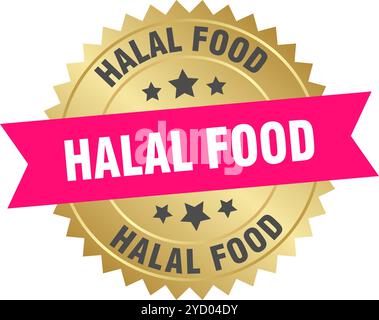 halal food round pink label isolated on transparent background. halal ...