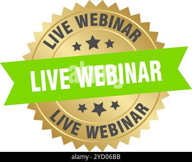 webinar round green and gold label isolated on transparent background ...