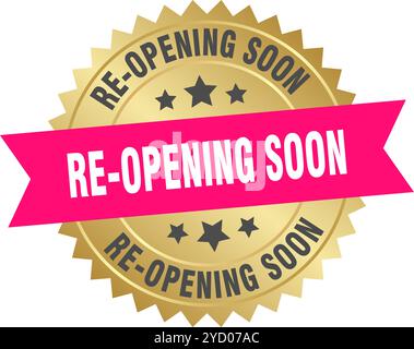 opening soon round pink and gold label isolated on transparent ...