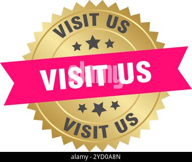 visit us round pink label isolated on transparent background. visit us ...