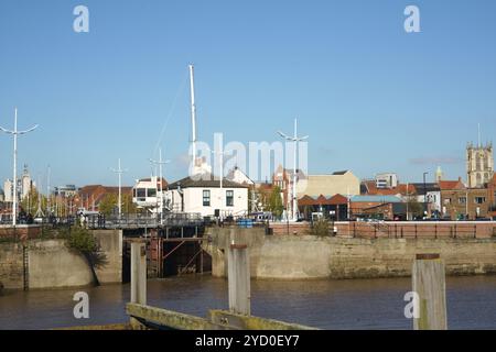 A view of Humber Dock St from across the dock entrance to Hull Marina ...
