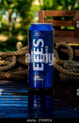 Efes beer can - condensation water droplets, outdoors background Stock ...